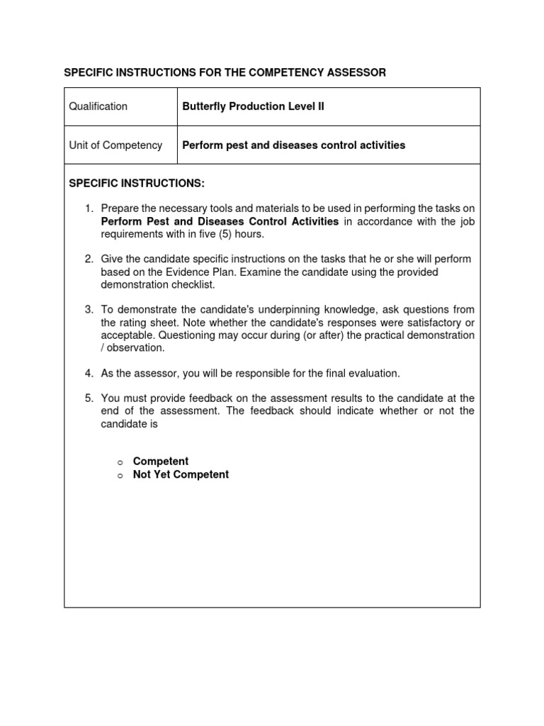 Specific Instructions For The Competency Assessor | PDF