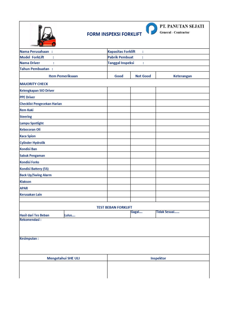Checklist Forklift | PDF