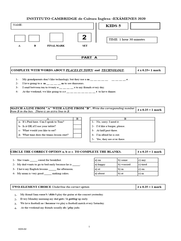 Cambridge Test Kids 5 2022 | PDF