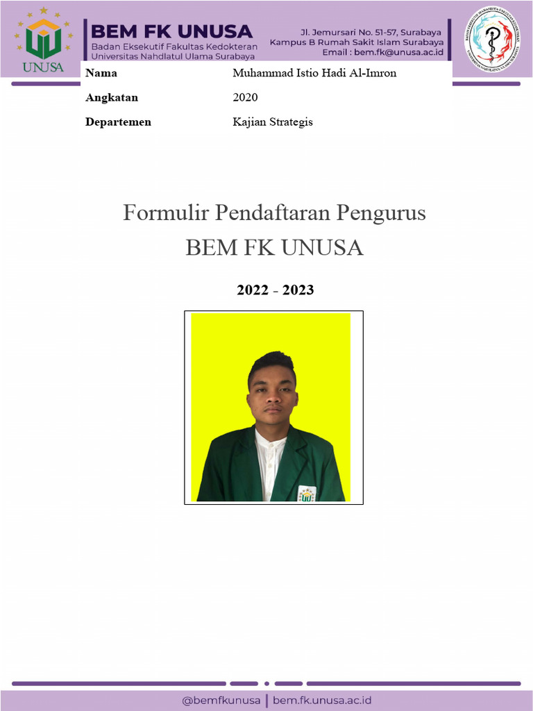 Formulir Pendaftaran Bem 2022 Pdf