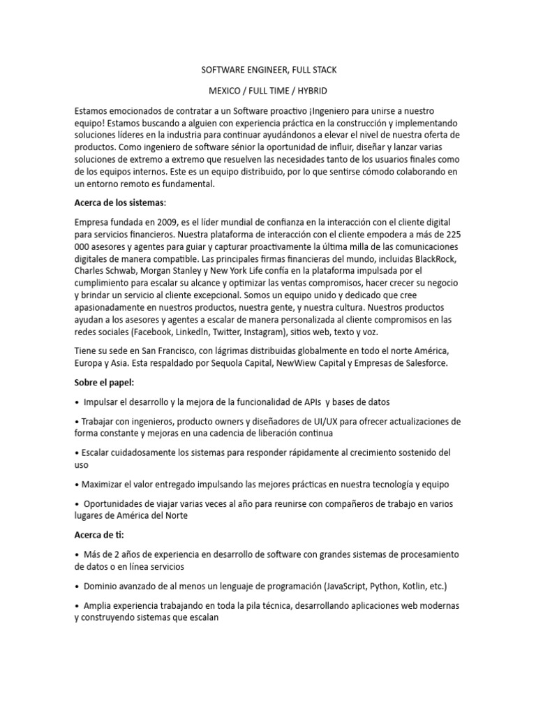 Software Engineer, Fullstack Skills | PDF