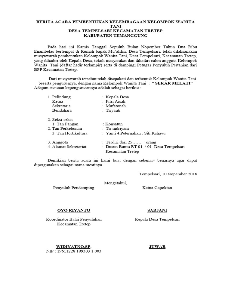Berita Acara Pembentukan Kelompok Tani Tempel | PDF