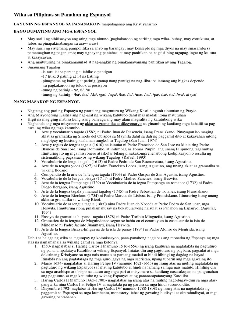 Wika Sa Pilipinas Sa Panahon NG Espanyol | PDF