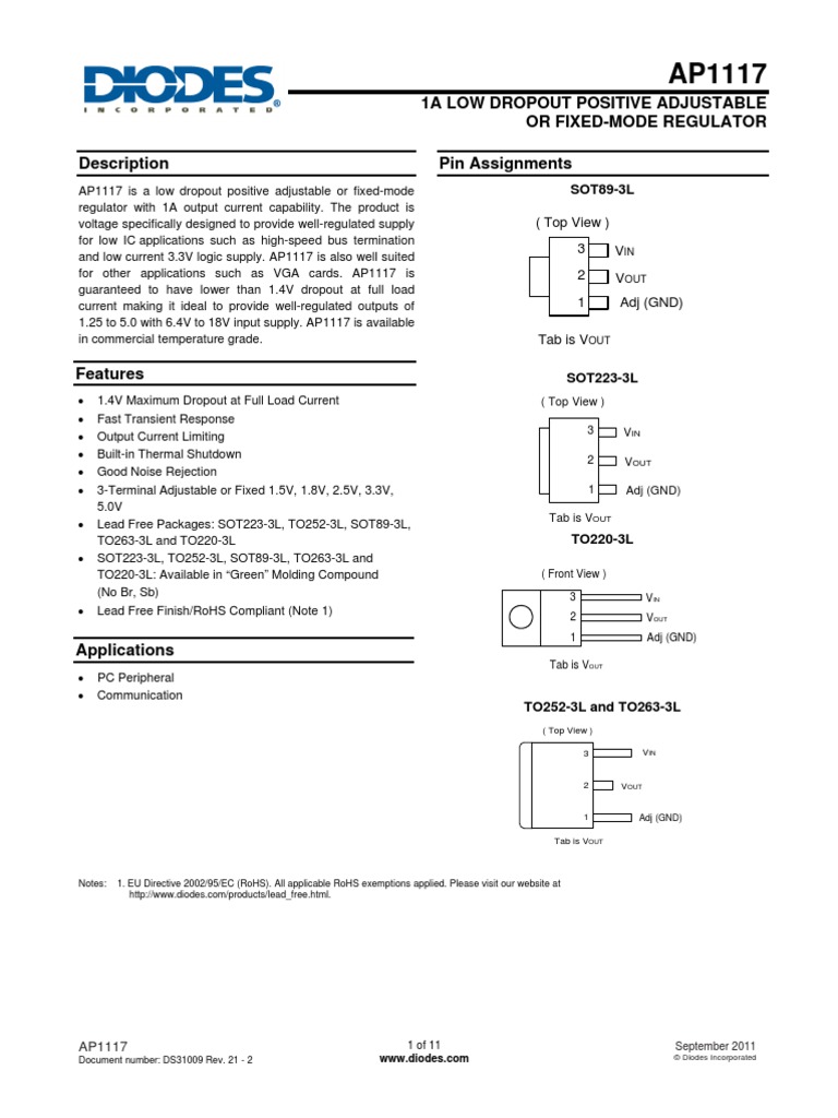 AP1117 Datasheet - Regulador 3.3V | PDF | Capacitor | Printed Circuit Board