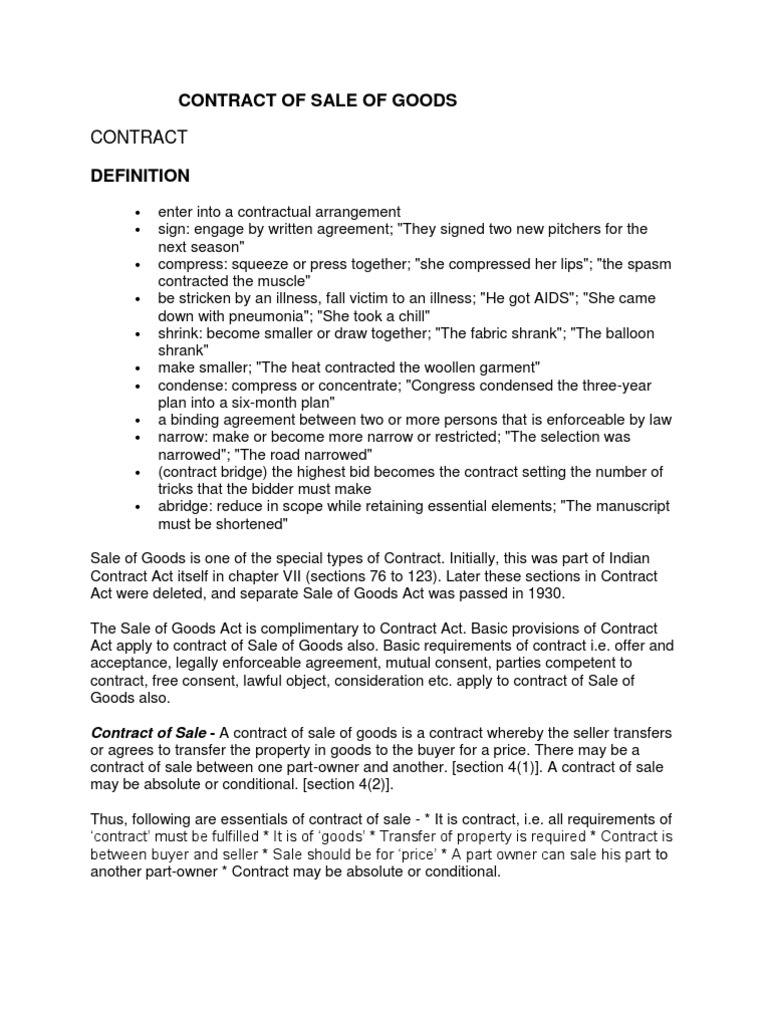Sale of Goods Contract Overview | PDF | Auction | Possession (Law)