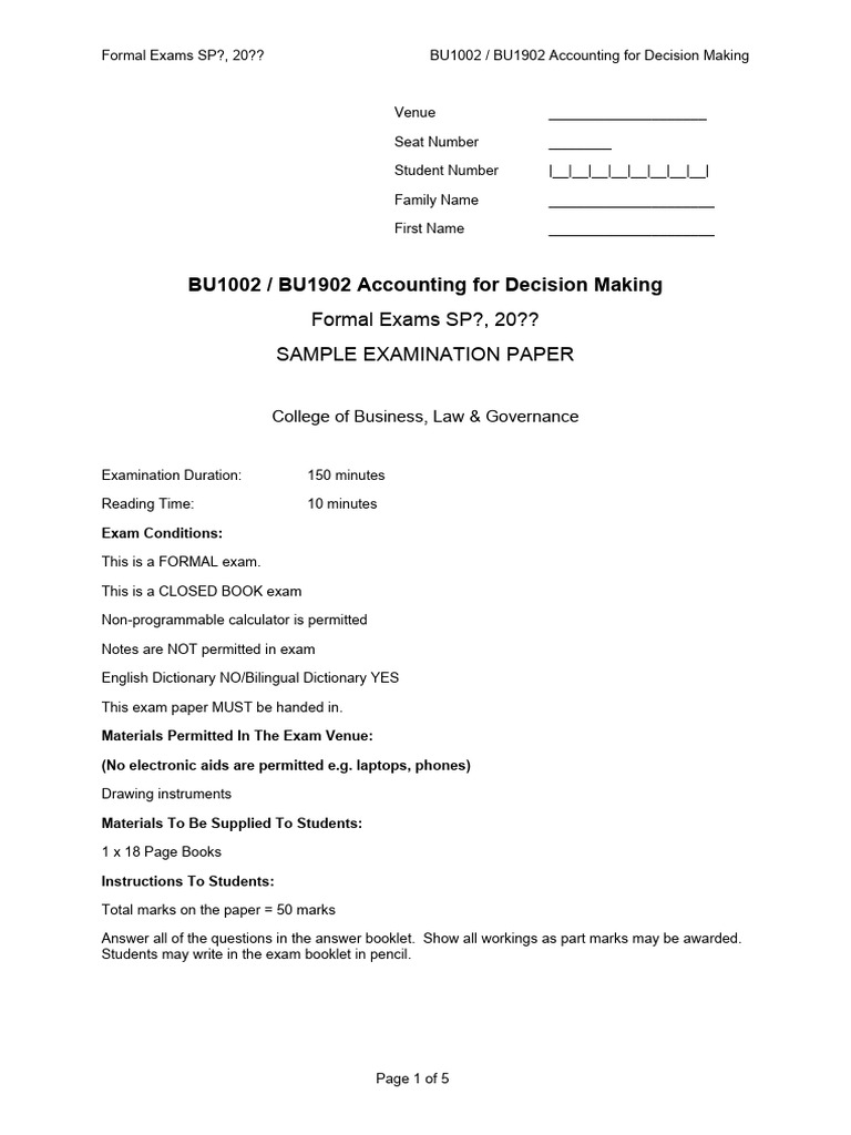 BU1002 BU1902-Sample Examination | PDF