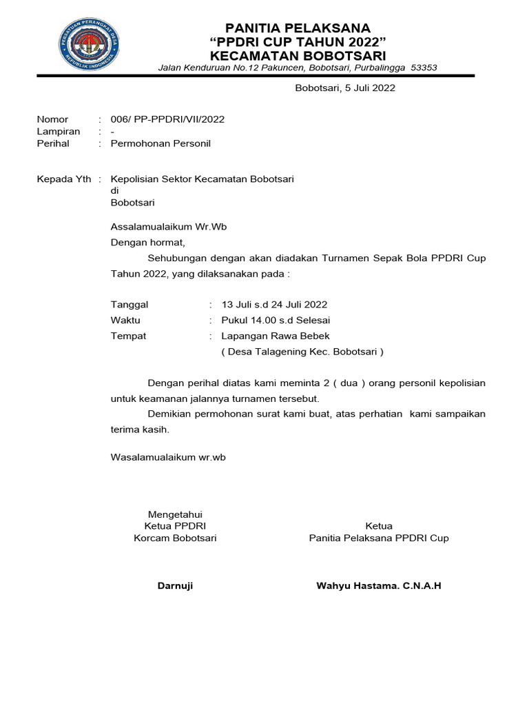 Surat Permohonan Personil | PDF