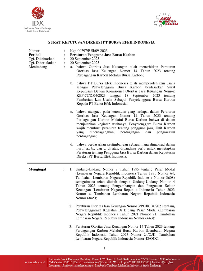 Surat Keputusan Direksi PT Bursa Efek Indonesia: WWW - Idx.co - Id | PDF