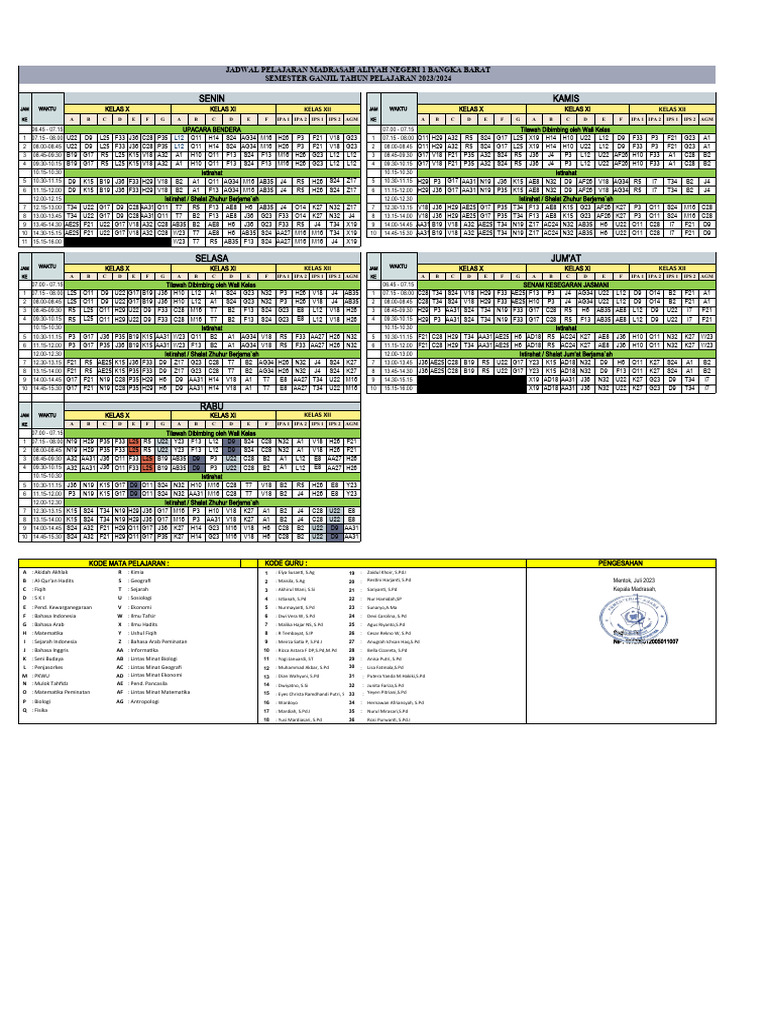 Jadwal Pelajaran Semester Ganjil TP 2023-2024 | PDF
