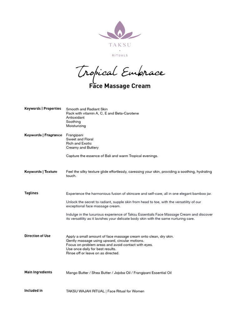 Tropical Embrace Face Massage Cream | PDF