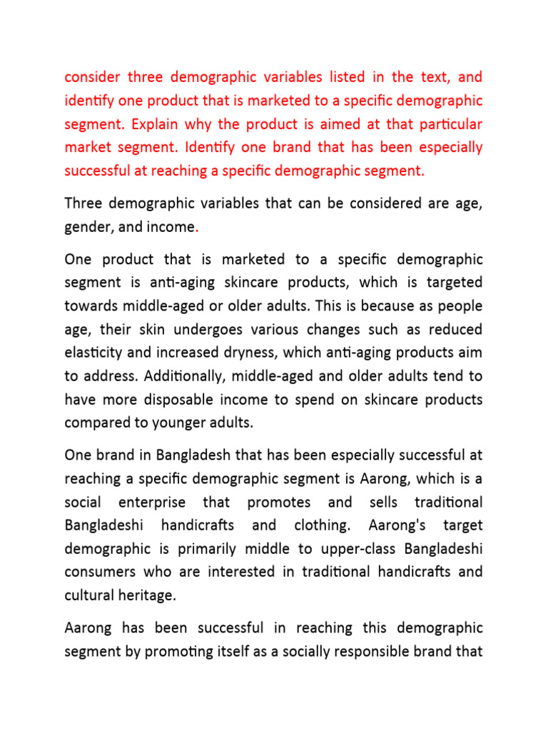 Consider Three Demographic Variables Listed in The Text | Download Free ...