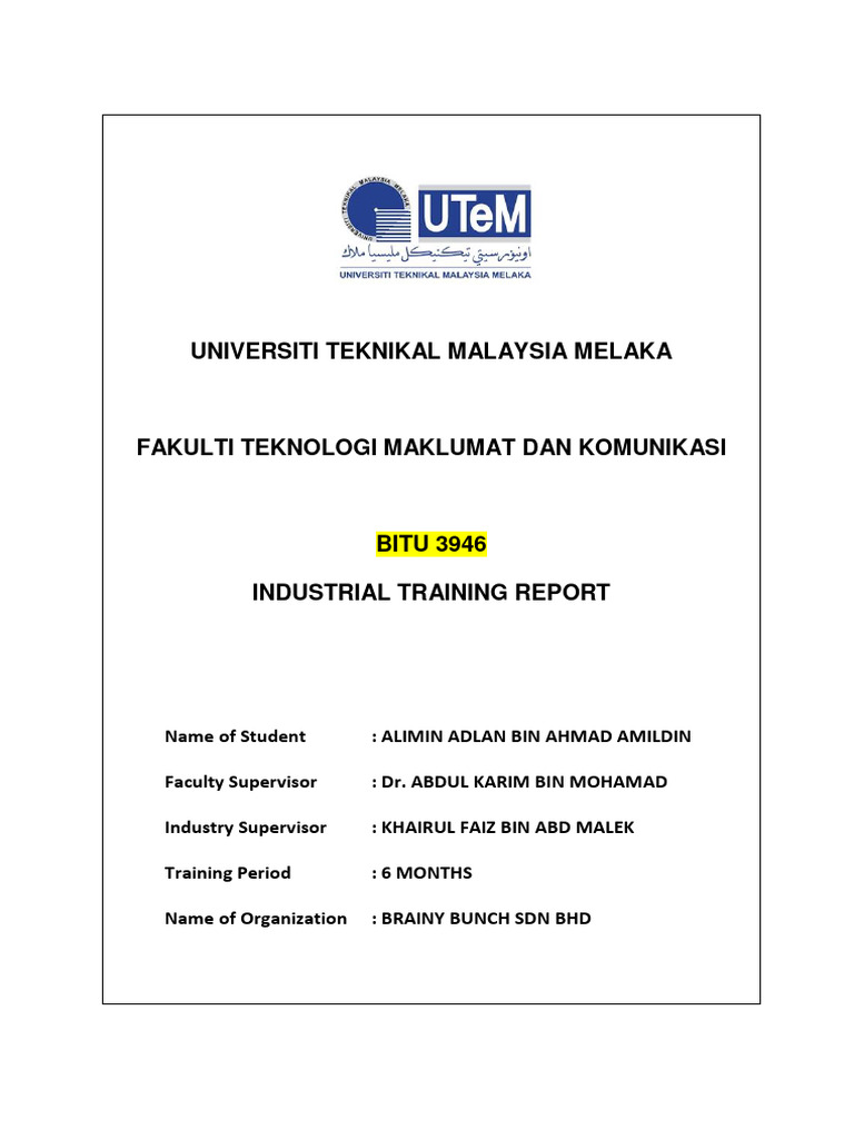 Intership Report FTMK UTeM Alimin | PDF | Experience | Microsoft Windows