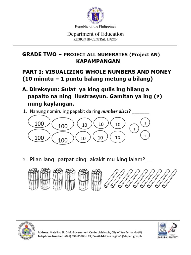 GRADE 2 PROJECT AN ASSESSMENT TOOL (PRE TEST-KAPAMPANGAN) | PDF