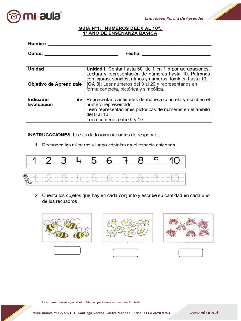 Números del 0 al 10 para 1° Básico | PDF | Hogar, jardinería y bricolaje