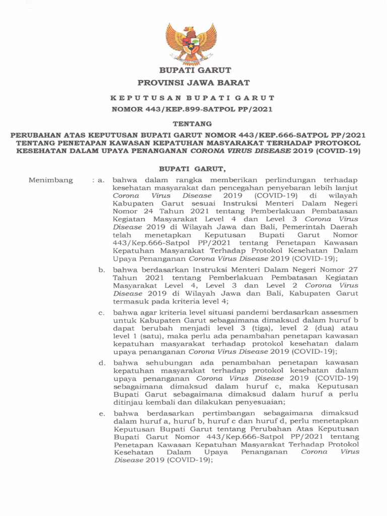 SK Bupati Tentang Penetapan Kawasan Kepatuhan Masyarakat Terhadap Prokes Dalam Upaya Penanganan ...