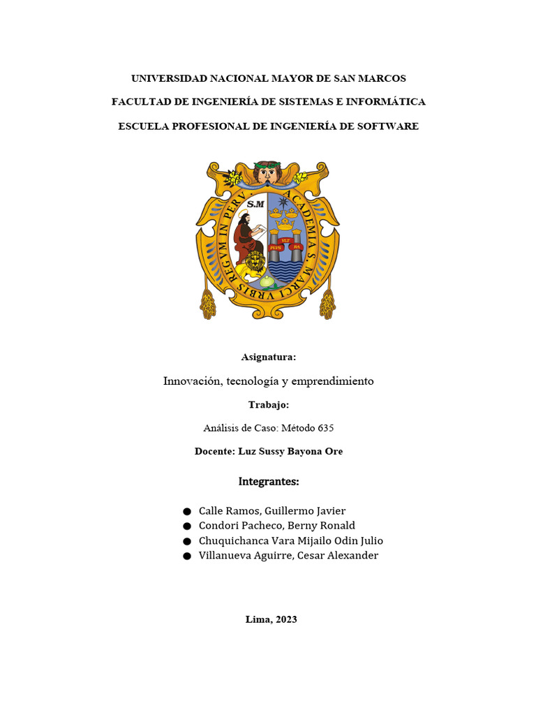 Método 635 Grupo 8 (Informe) | PDF | Lluvia de ideas | Creatividad