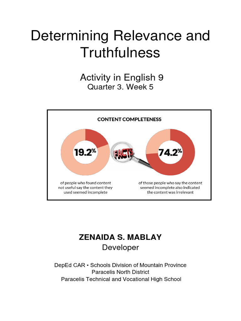 Final English 9 Q3 W5 Determining Relevance And Truthfulness Of Material Viewed Las Pdf