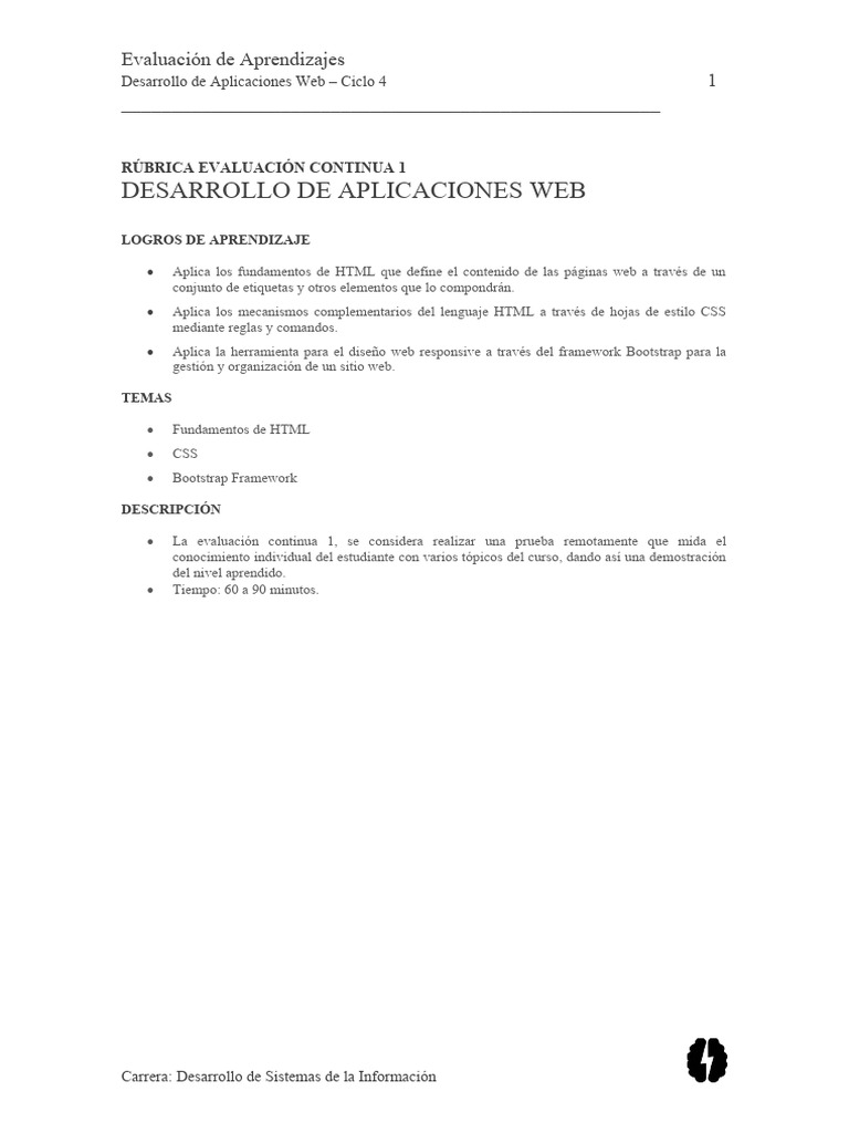 Rúbrica EC1 - Desarrollo de Aplicaciones Web | PDF Rúbrica EC1 - Desarrollo de Aplicaciones Web | PDF