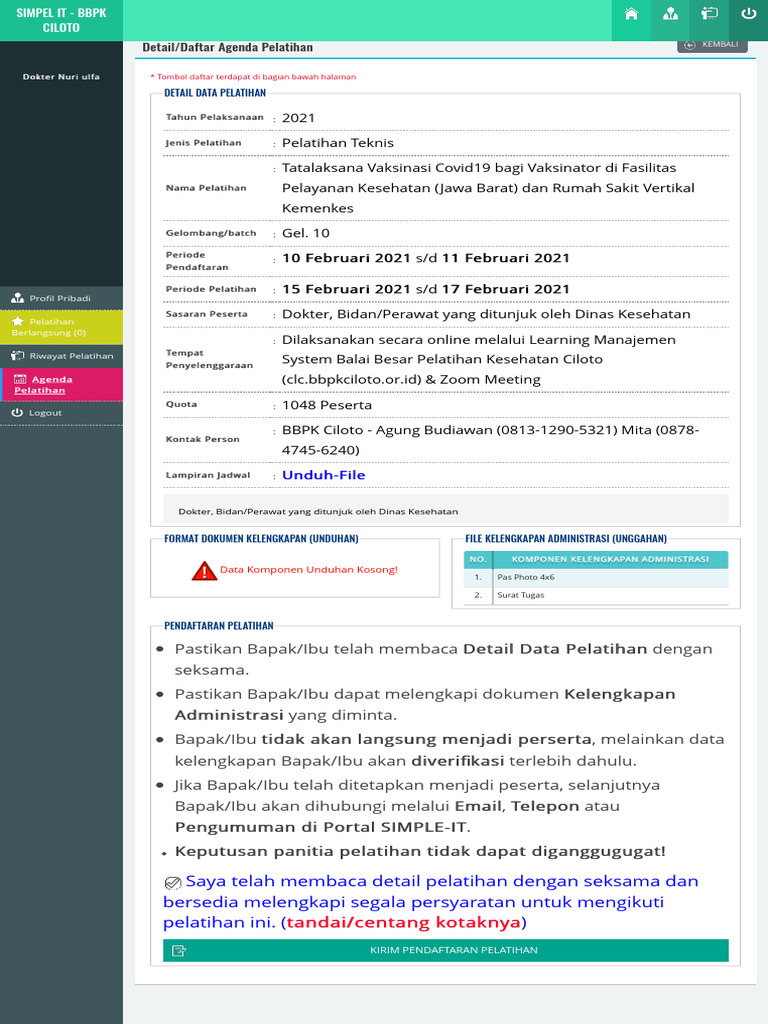 SIMPEL-IT Sistem Informasi Pelatihan BBPK Ciloto | PDF