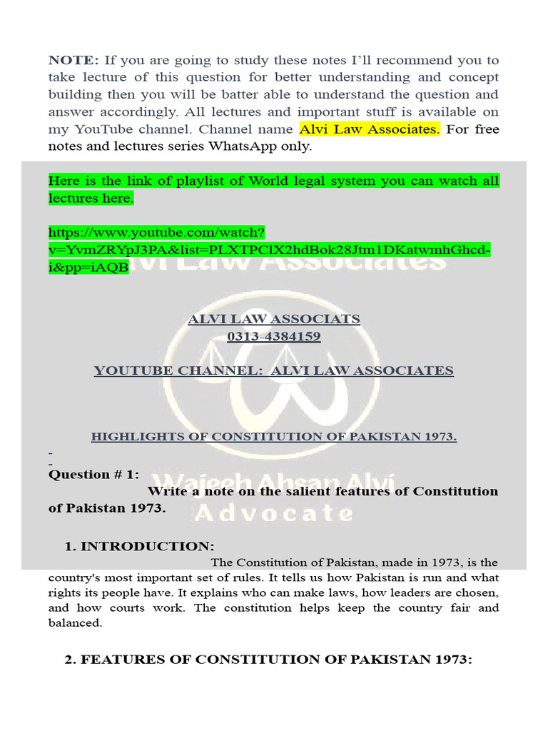 Highlights of Constitution of Pakistan 1973. | PDF