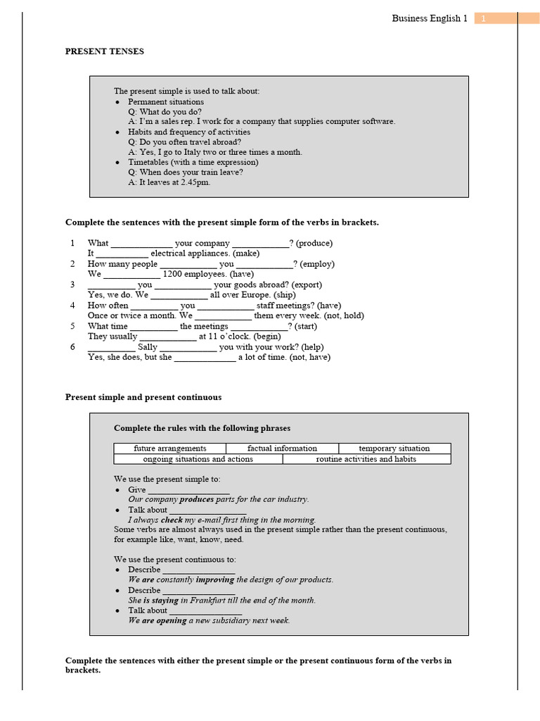 Present Tenses | PDF