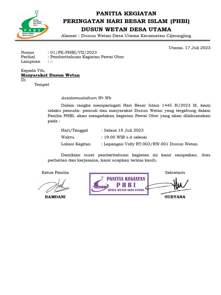 Surat Phbi Masyarakat | PDF