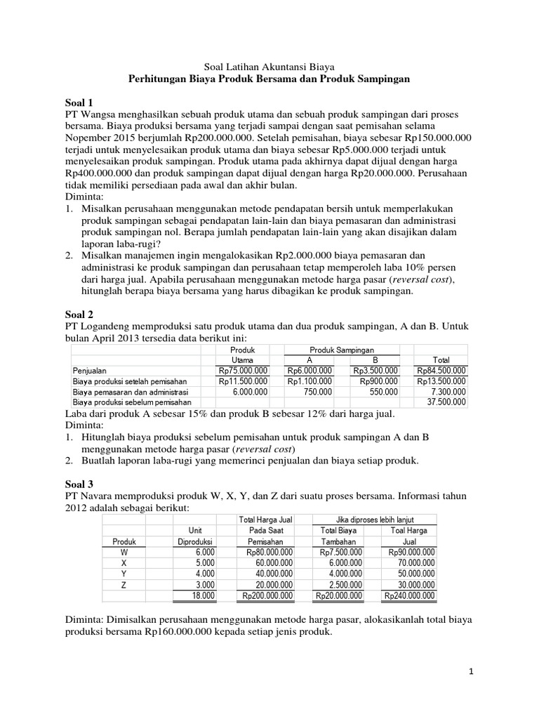 Soal 5 Latihan Biaya Produk Bersama Dan Produk Sampingan | PDF