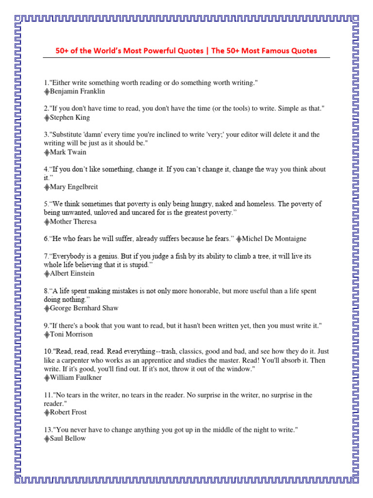 50+ Most Famous Quotes Worldwide | PDF | Poetry