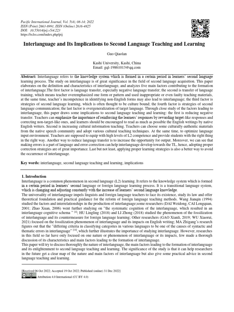 Interlanguage and Its Implications To Second Langu | PDF | Second Language Acquisition | Second ...