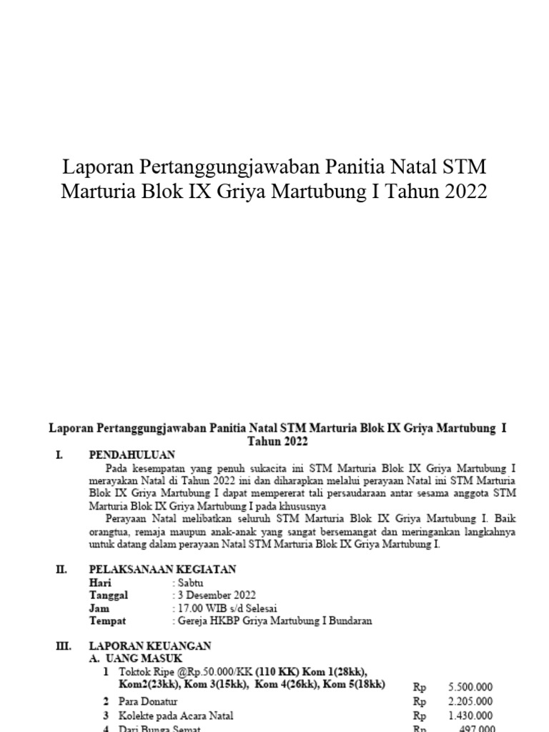 Laporan Pertanggungjawaban Natal 2022 | PDF