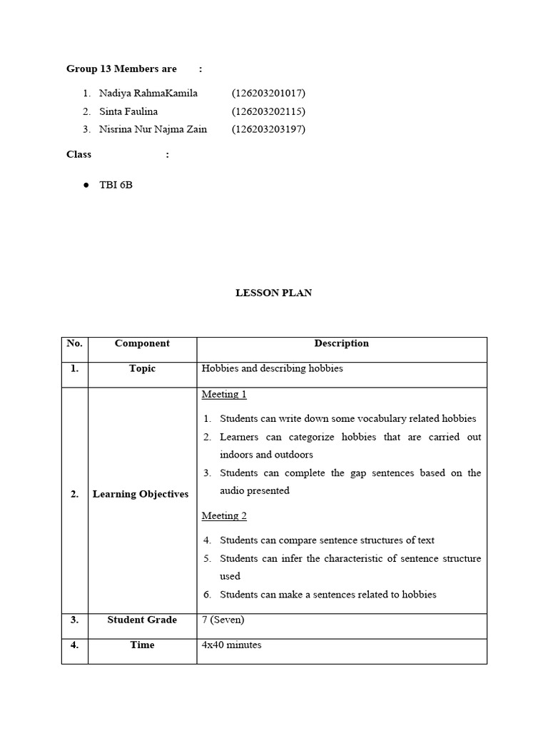 Lesson Plan Group 13 | PDF | Linguistics | Grammar