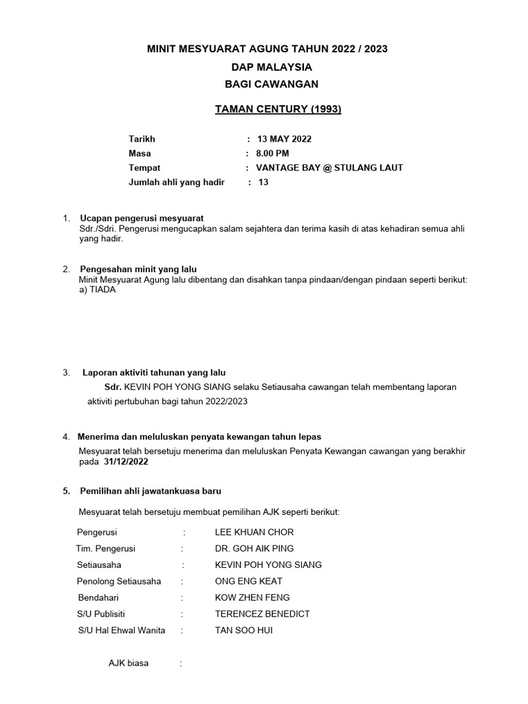 MINIT MESYUARAT 2023 DAN 2024 | PDF