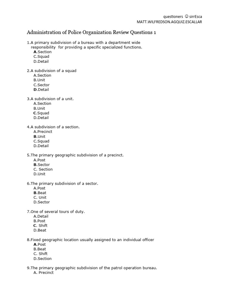 Police Organization Administration Quiz | PDF | Police | Uniform Crime ...