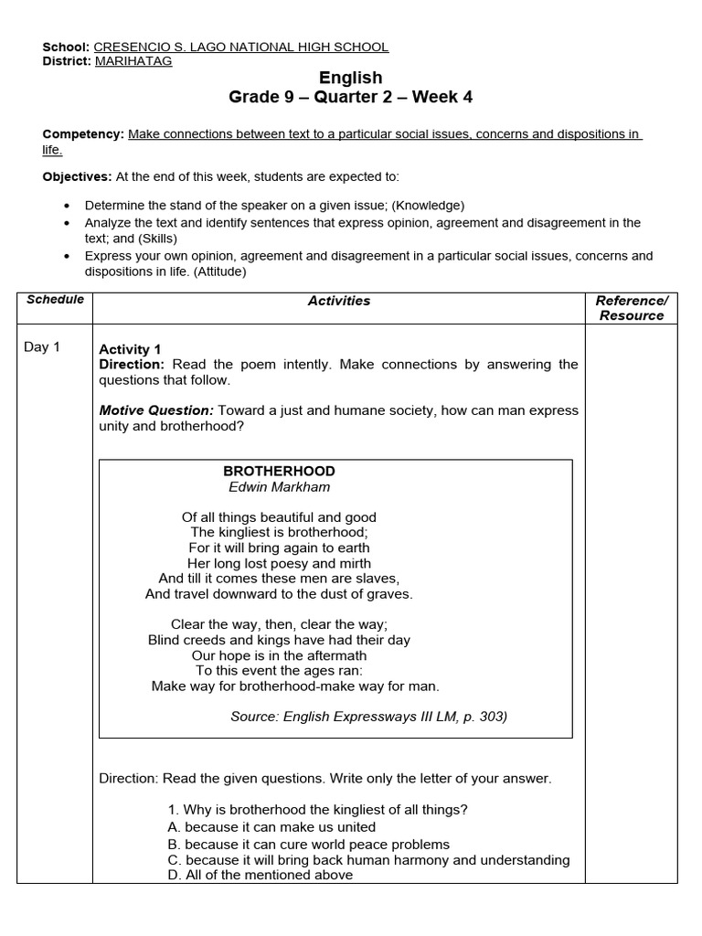 English 9 - Q2 - Week 4 | PDF