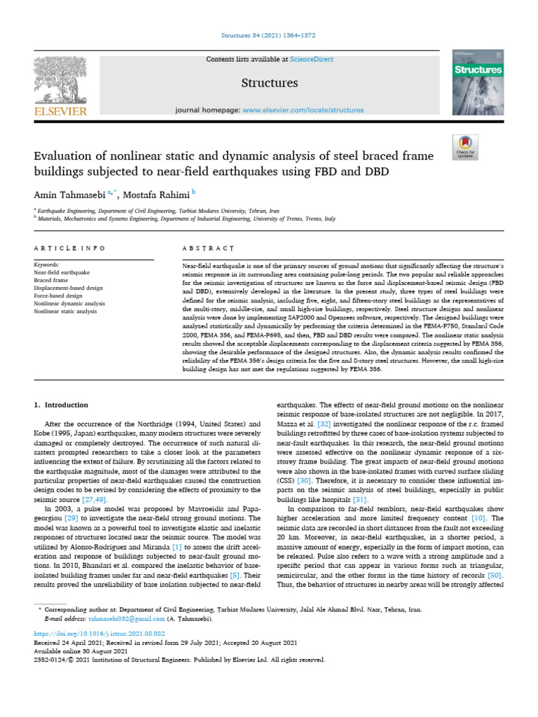 Evaluation of Nonlinear Static and Dynamic Analysis of Steel Braced ...