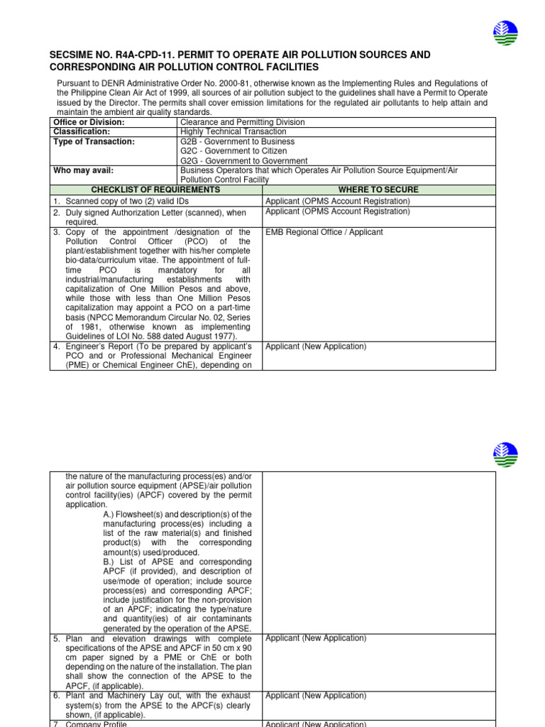 2022 Secsime No. R4a CPD 11. Permit To Operate Air Pollution Sources ...