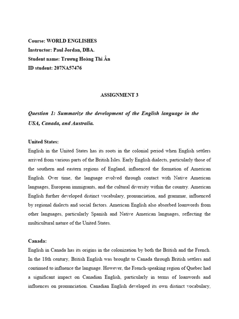 Assignment 3, Advance English | PDF | English Language | French Language