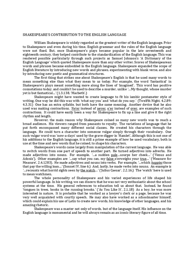 SP English Influance Shakesspear Eng | PDF | William Shakespeare ...