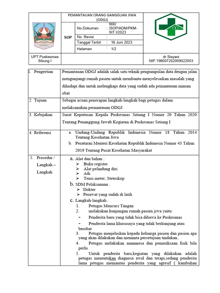 SOP Pemantauan ODGJ Puskesmas | PDF