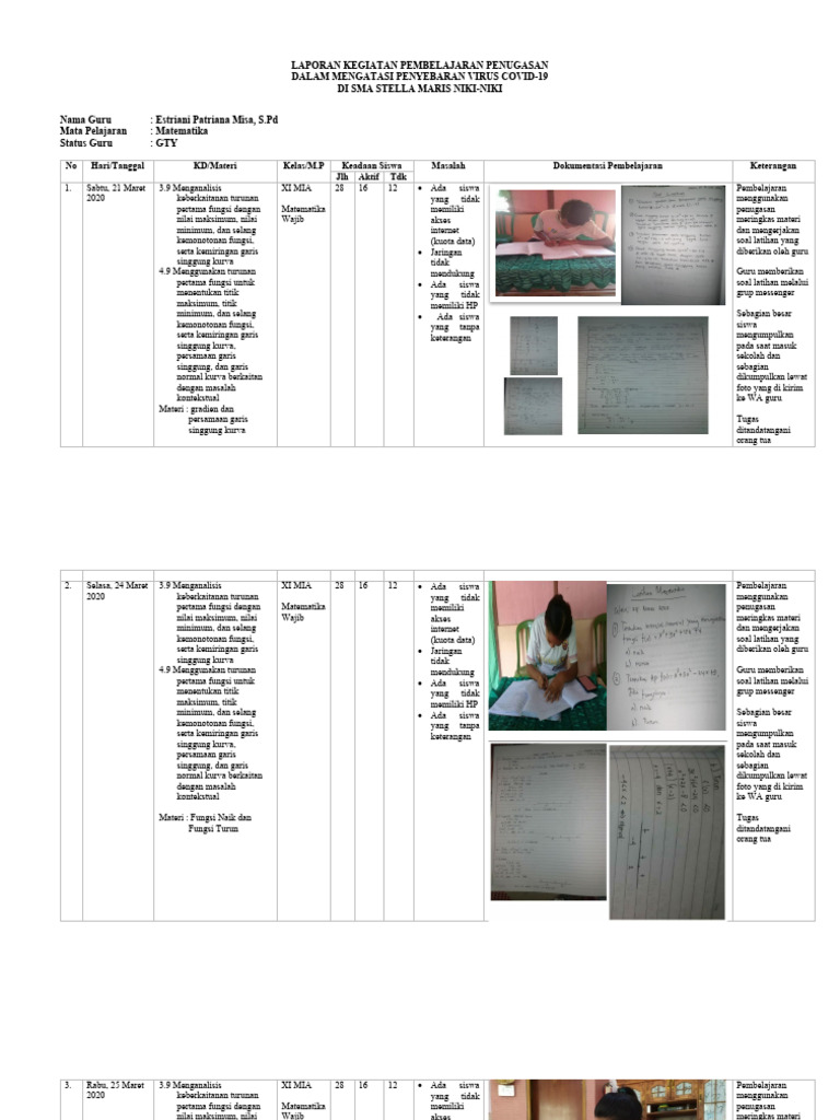 Laporan KLS Xi Mia MTK WJB | PDF