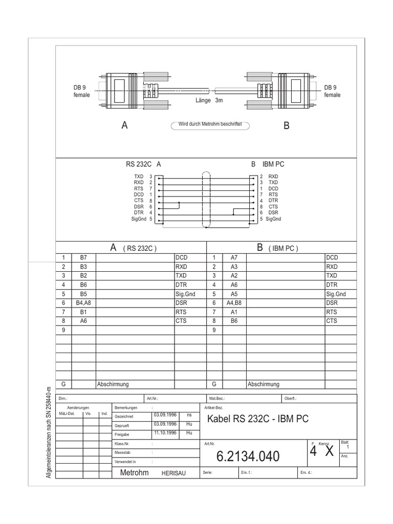 DB9 Female DB9 Female Länge 3m: A B RS 232C Ibm PC | PDF