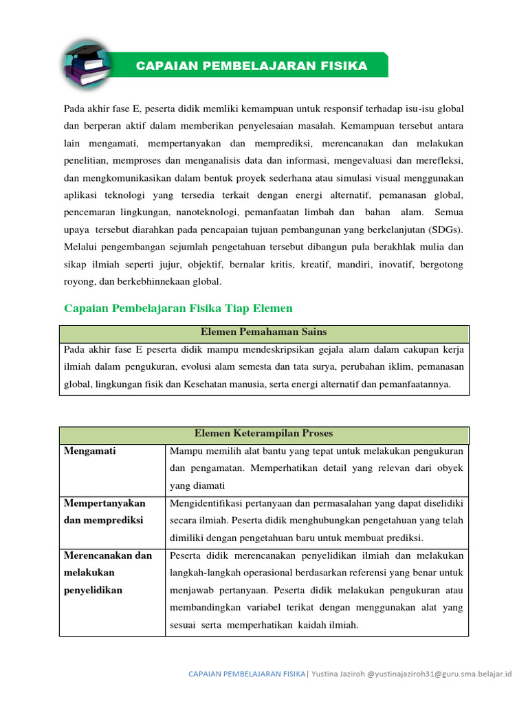 03 Capaian Pembelajaran Fisika Fase E - Yustina Jaziroh | PDF