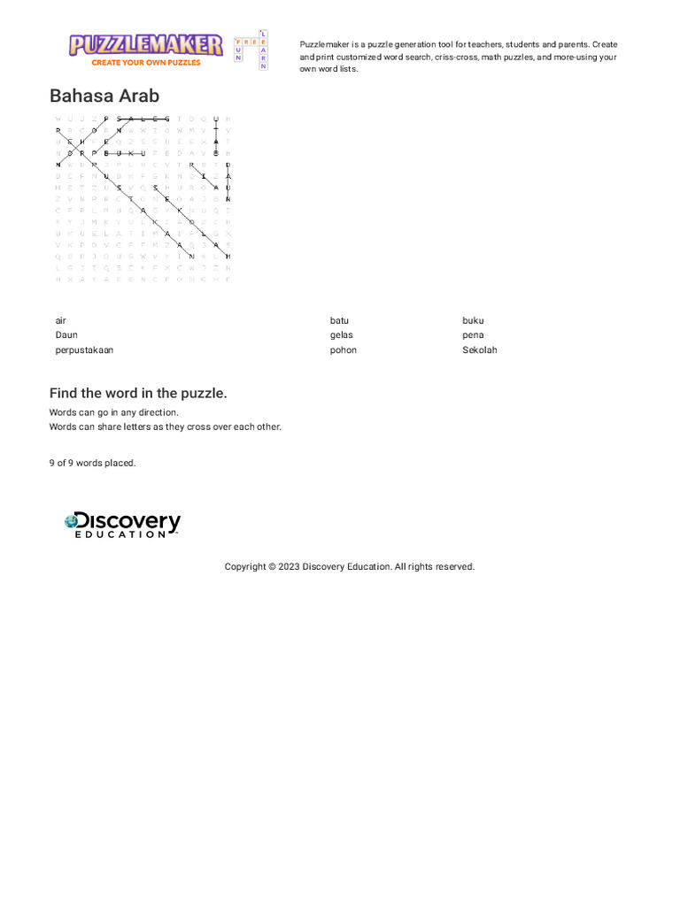 Word Search Puzzle - Discovery Education Puzzlemaker | PDF