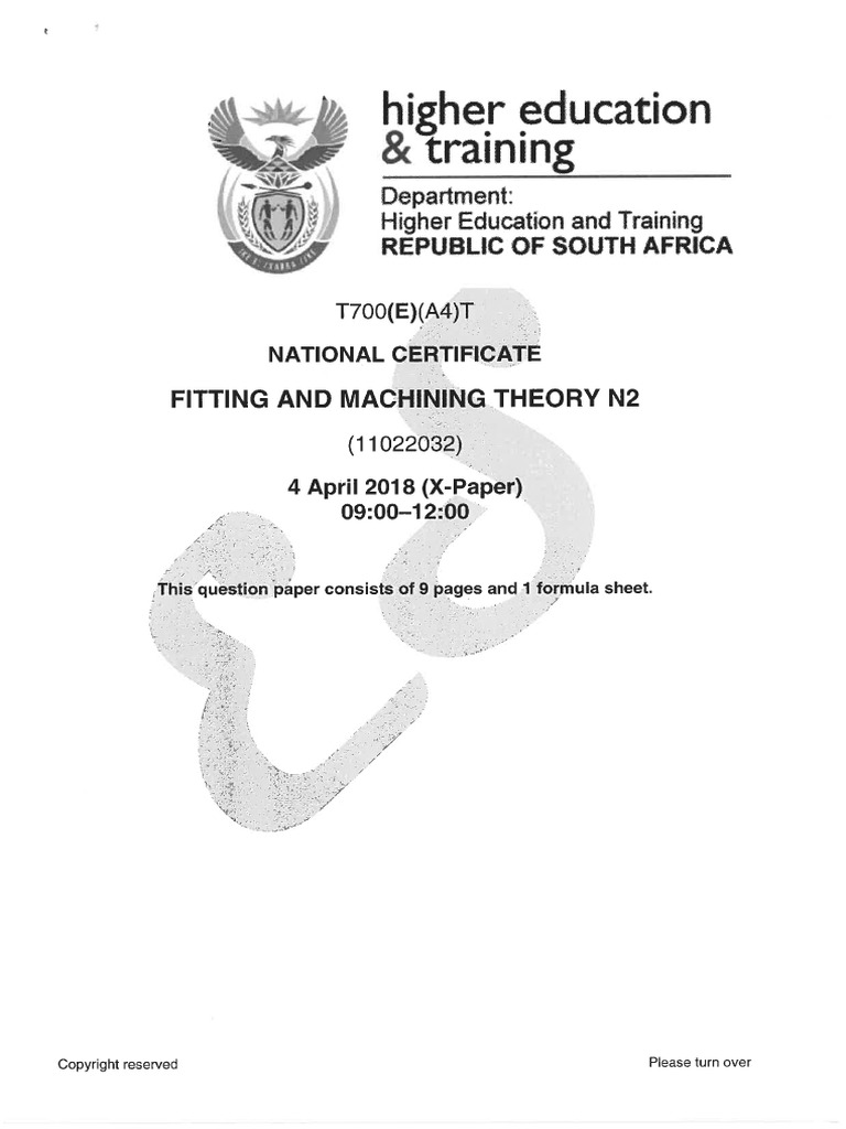 Fitting and Machining N2 Exam Paper 1 2018 | PDF