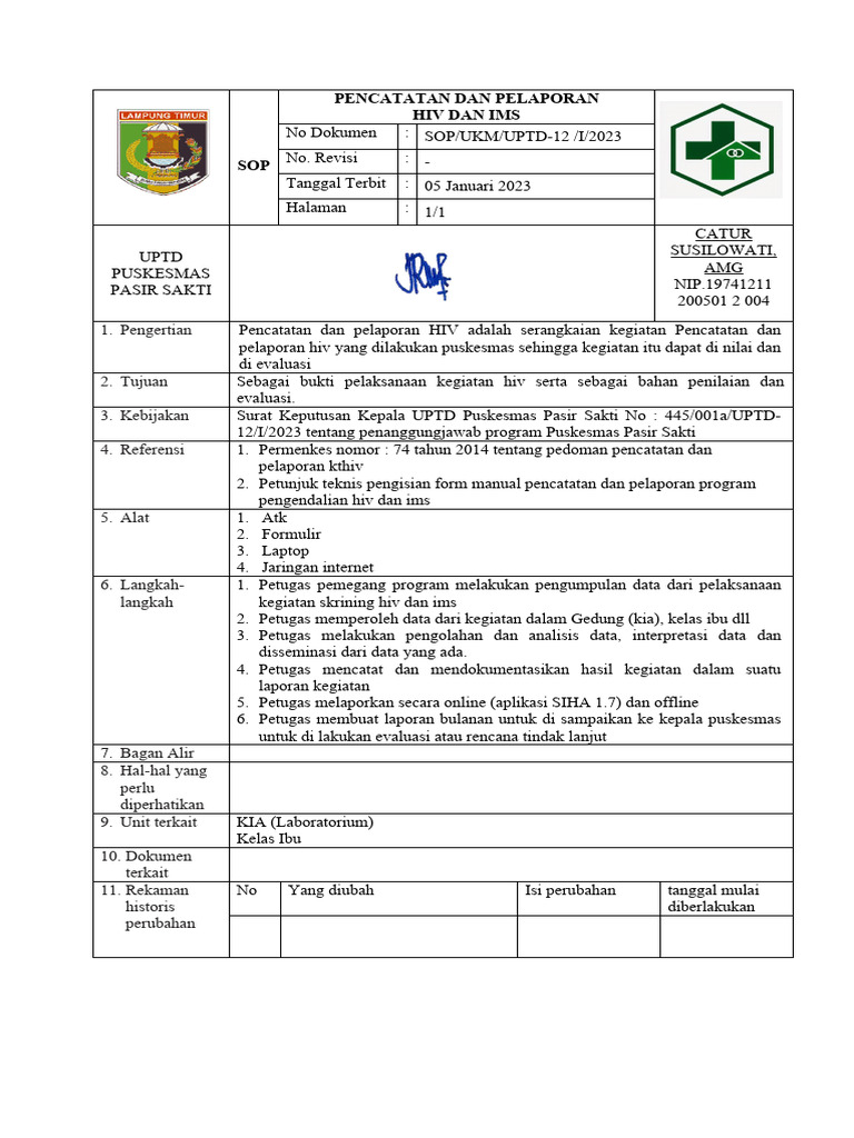 SOP Pencatatan Dan Pelaporan HIV IMS | PDF