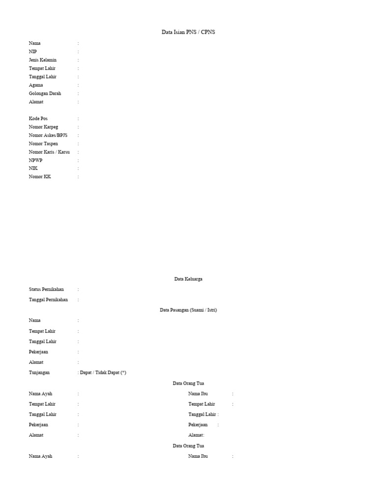 Form Data Simpeg | PDF