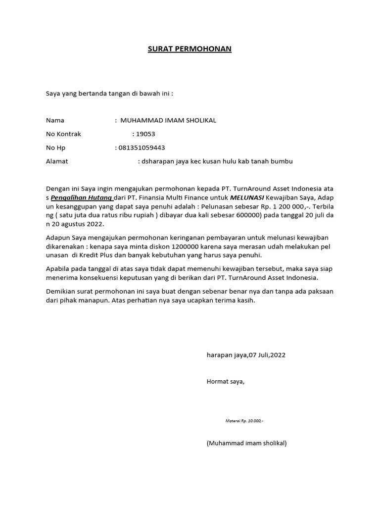 Surat Permohonan Pengajuan Program Finansia | PDF