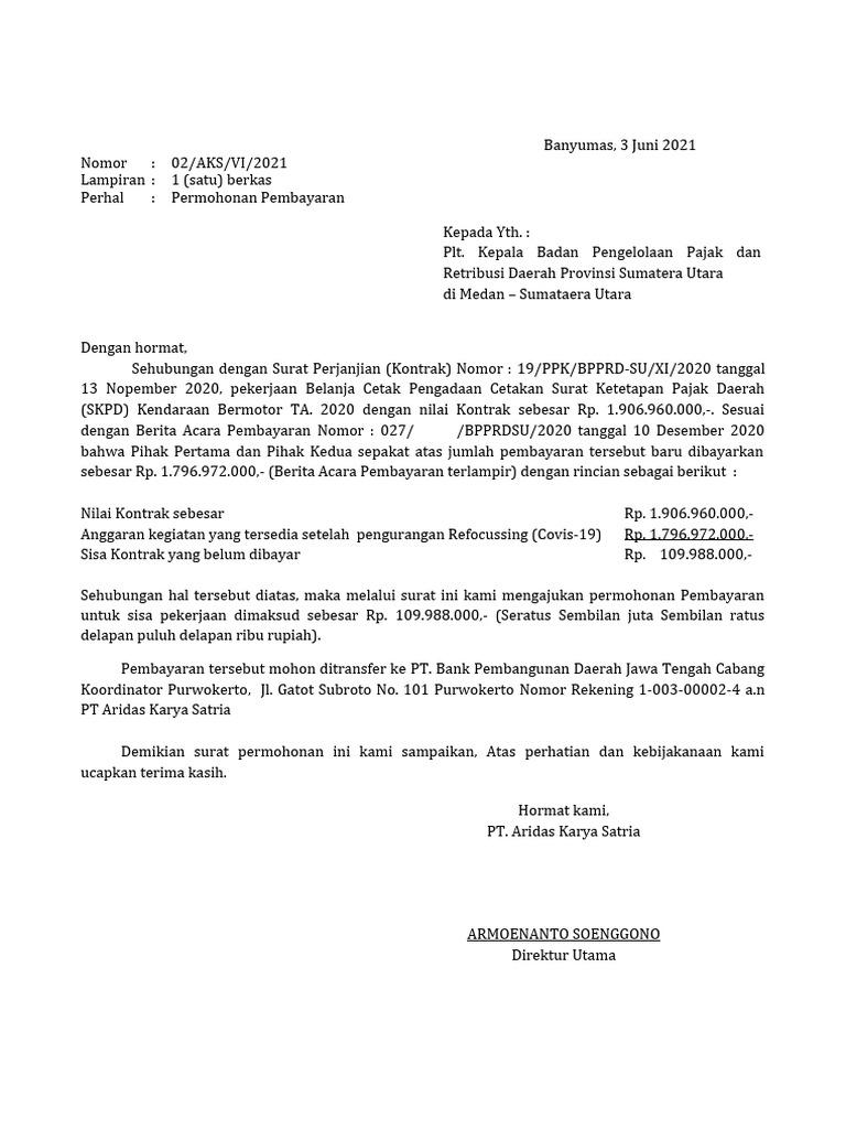 Surat Permohonan Pembayaran | PDF