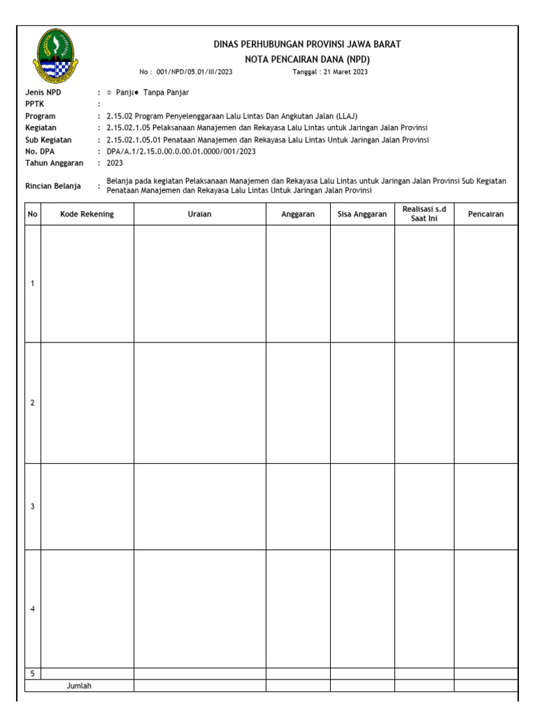 Contoh NPD | PDF | Pengelolaan Keuangan & Uang