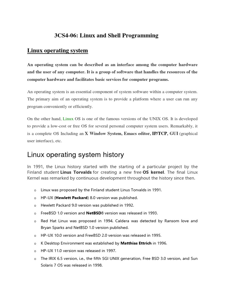 Linux Notes Merged Pdf Operating System Shell Computing